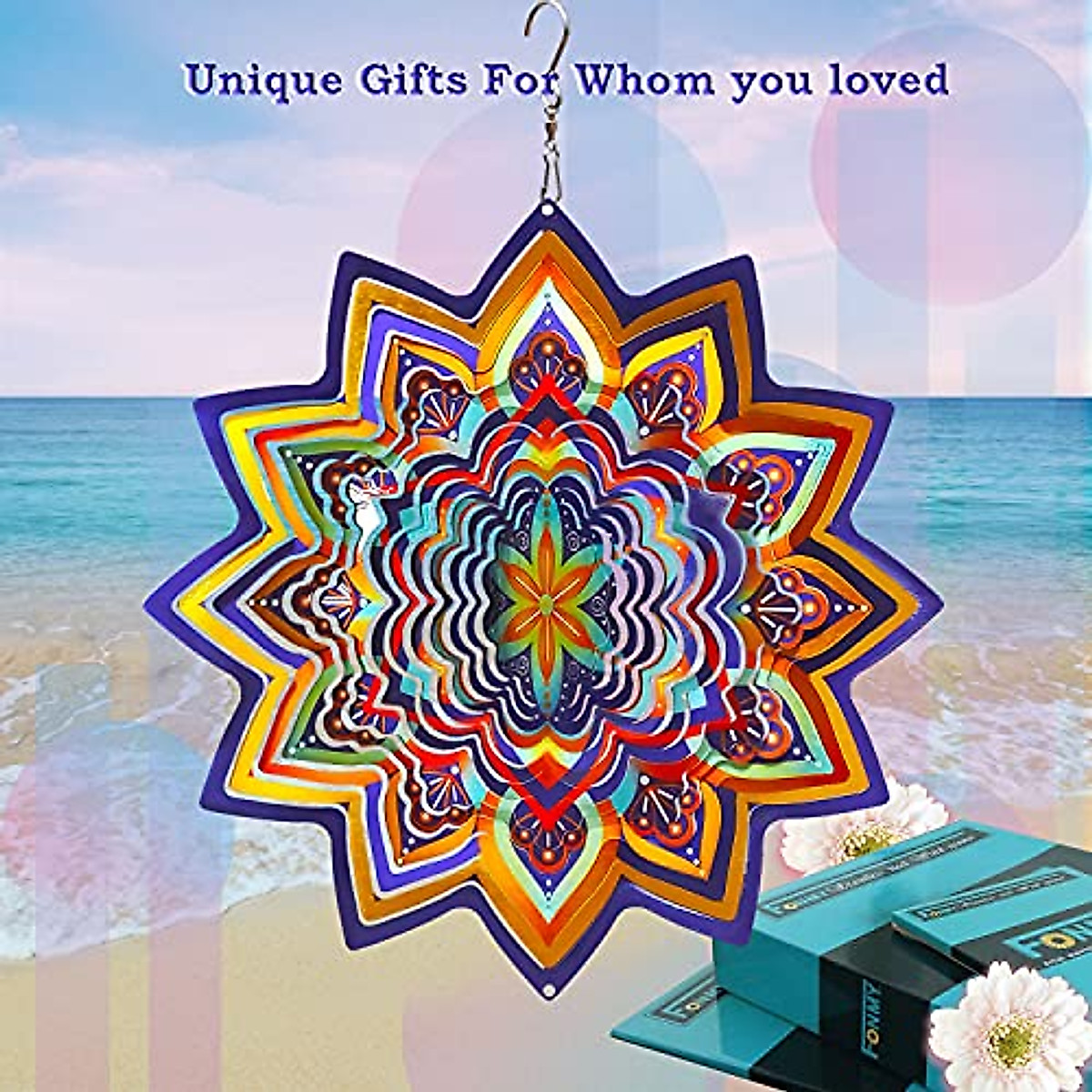 Fonmy Mandala Wind Spinner Lucky Star Worth Gift Indoor Outdoor Garden Decoration Crafts Ornaments 12 inch Multi Color Stainless Steel Wind Spinners