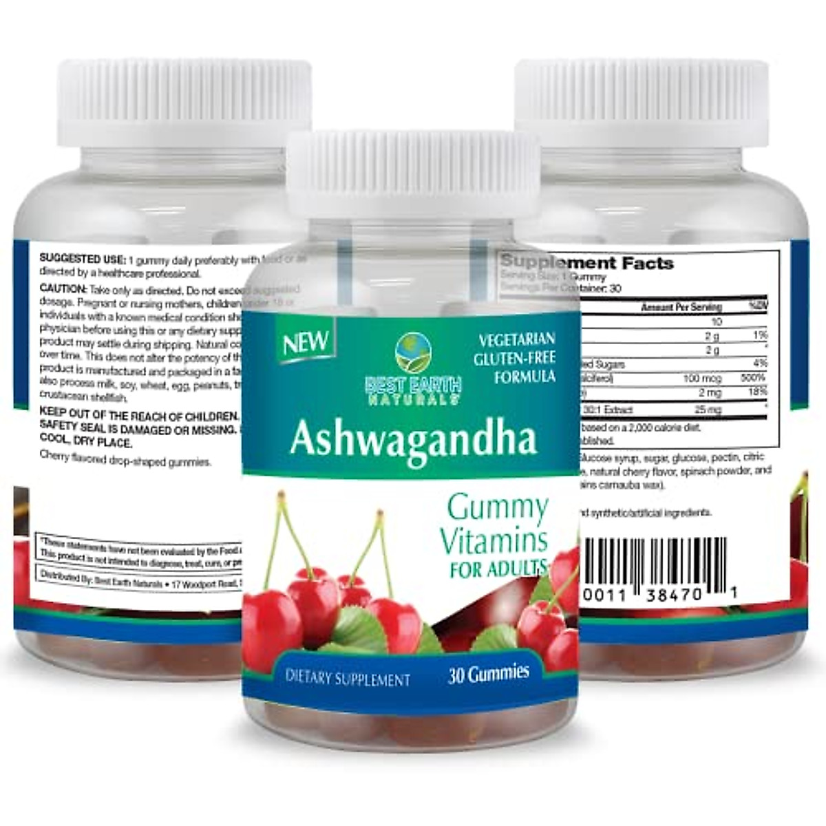 Best Earth Naturals Ashwagandha Gummies - Delicious Cherry Flavored, Vegan, Gluten Free Ashwagandha Gummy Vitamins 30 Count