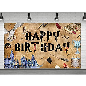 6 X 3.6ft Wizard Happy Birthday Party Supplies Wizard Birthday Party Backdrop Magical Wizard Birthday Banner Decoration Boys Girls Birthday Decoration Wizard School Birthday Decoration