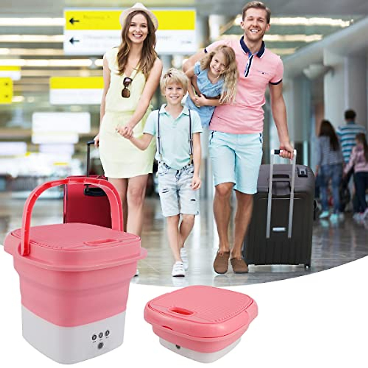 Protoiya Portable Mini Folding Clothes Washing Machine, Automatic Portable Washer with Drain Basket Touch Screen and Timer for Underwear, Sock, Baby Clothes, Travel, Camping, RV, Dorm, Apartment(Pink)