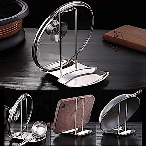 iPstyle Pan Lid Holder Spoon Rest for Pots and Pans Progressive Lid and Spoon Shelf 304 Stainless Steel Pan Lid Organizer Kitchen Decor Tool (Holder)