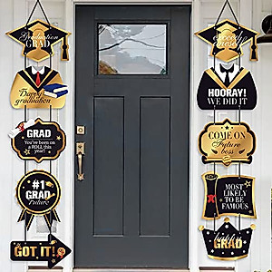 Graduation Banner 2023, Black and Gold - Graduation Porch Sign | Hanging Graduation Door Banner, Class of 2023 Graduation Decorations for Outdoor | Black and Gold Graduation Party Decorations 2023