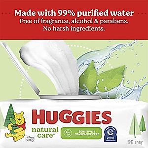 Sensitive Baby Wipes, Huggies Natural Care Baby Diaper Wipes, Unscented, Hypoallergenic, 99% Purified Water, 2 Refill Packs, 176 Count (Pack of 4) (704 Wipes Total)