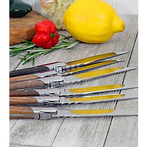 French Home Set of 6 Laguiole Connoisseur Assorted Wood Steak Knives, Multicolor