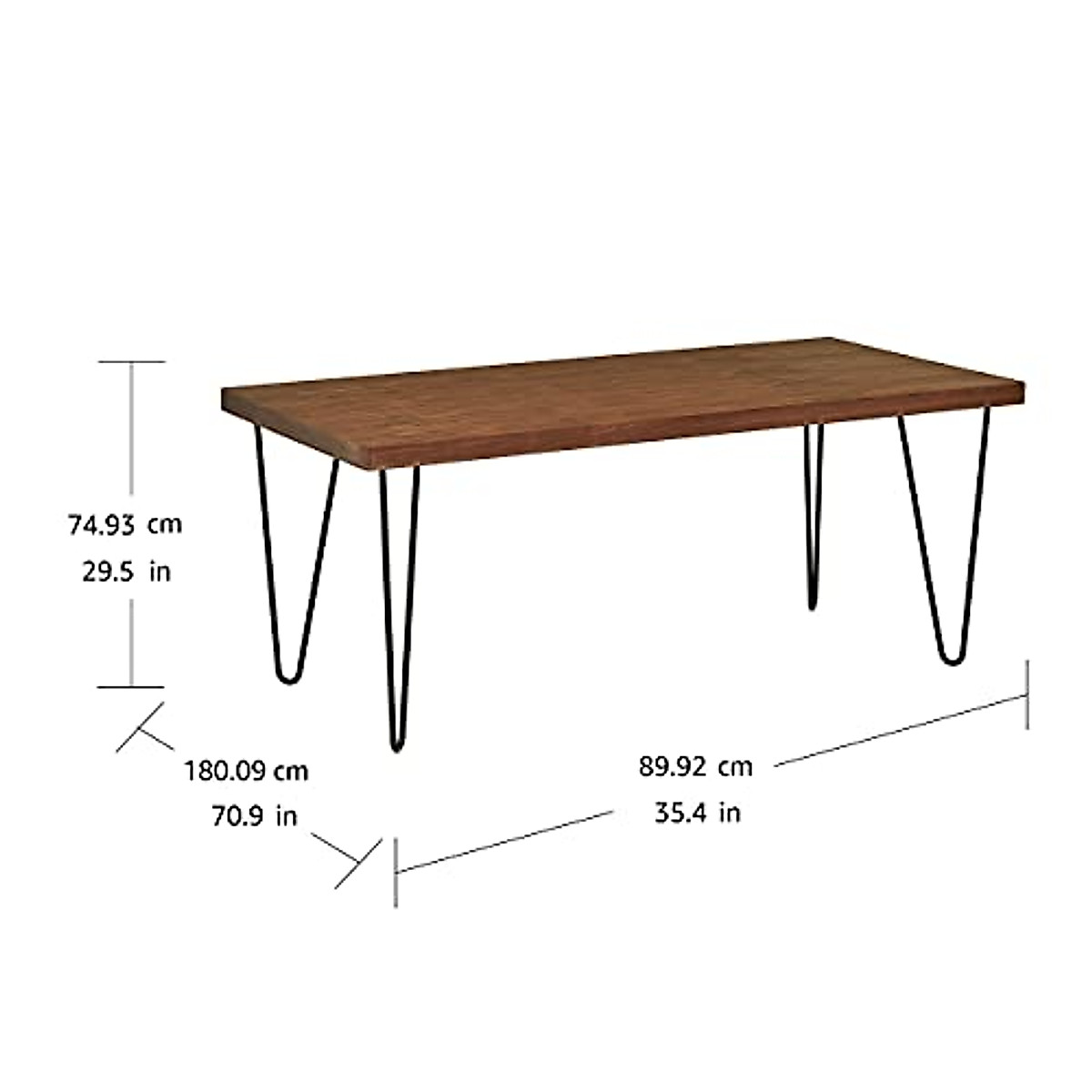 Amazon Brand – Rivet Industrial Mid-Century Modern Hairpin Dining Table, 70.9"L, Walnut and Black