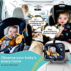 Baby Car Mirror for Rear-Facing Seat - Shatterproof & No-Shake Design,Wide-Angle View,Easy Install 360° Adjustable,Infant and Toddler Travel Essential,by AMTIFO