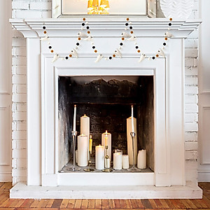 Glaciart One Felt Balls + Ghosts Garland - Easy to Hang Halloween Party Banner Decoration - 100% New Zealand Wool, Hand-Felted in Nepal - 5' Long, 15 White Orange & Black Pom Poms, 4 Ghost Ornaments