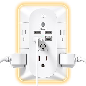 Outlet Extender with Night Light, Surge Protector, Power Strip, 5 Outlet Splitter (3 Side) and 4 USB Charger(1 USB C), USB Wall Charger, Multi Plug Outlets for Home, Office, Dorm Room Essentials