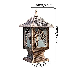 JSBDPHW European Style E27 Pillar Lamp Outdoor Courtyard Fence Column Light Waterproof IP65 Glass Lampshade Villa Garden Post Light Lawn LampLandscape Light