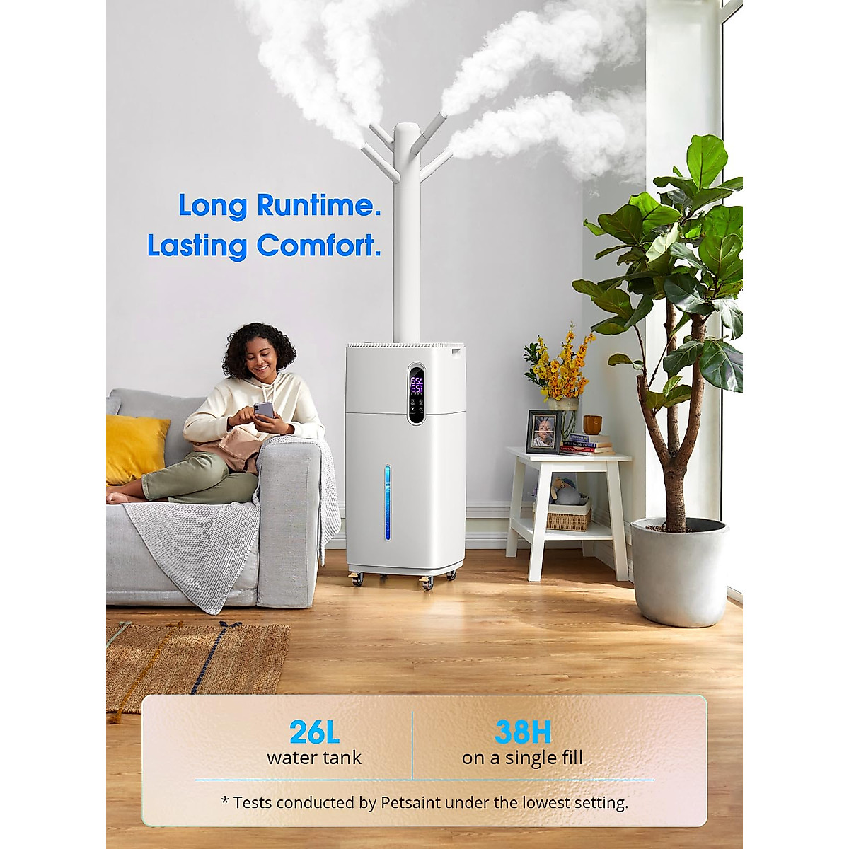 Petsaint 26L/5.7Gal Humidifier for Large Room Up to 3000 ft², 6-core atomization, 2000 mL/h Mist Output, Remote Control and 6 Mist Level, Ultrasonic Cool Mist Humidifiers for Bedroom Whole House