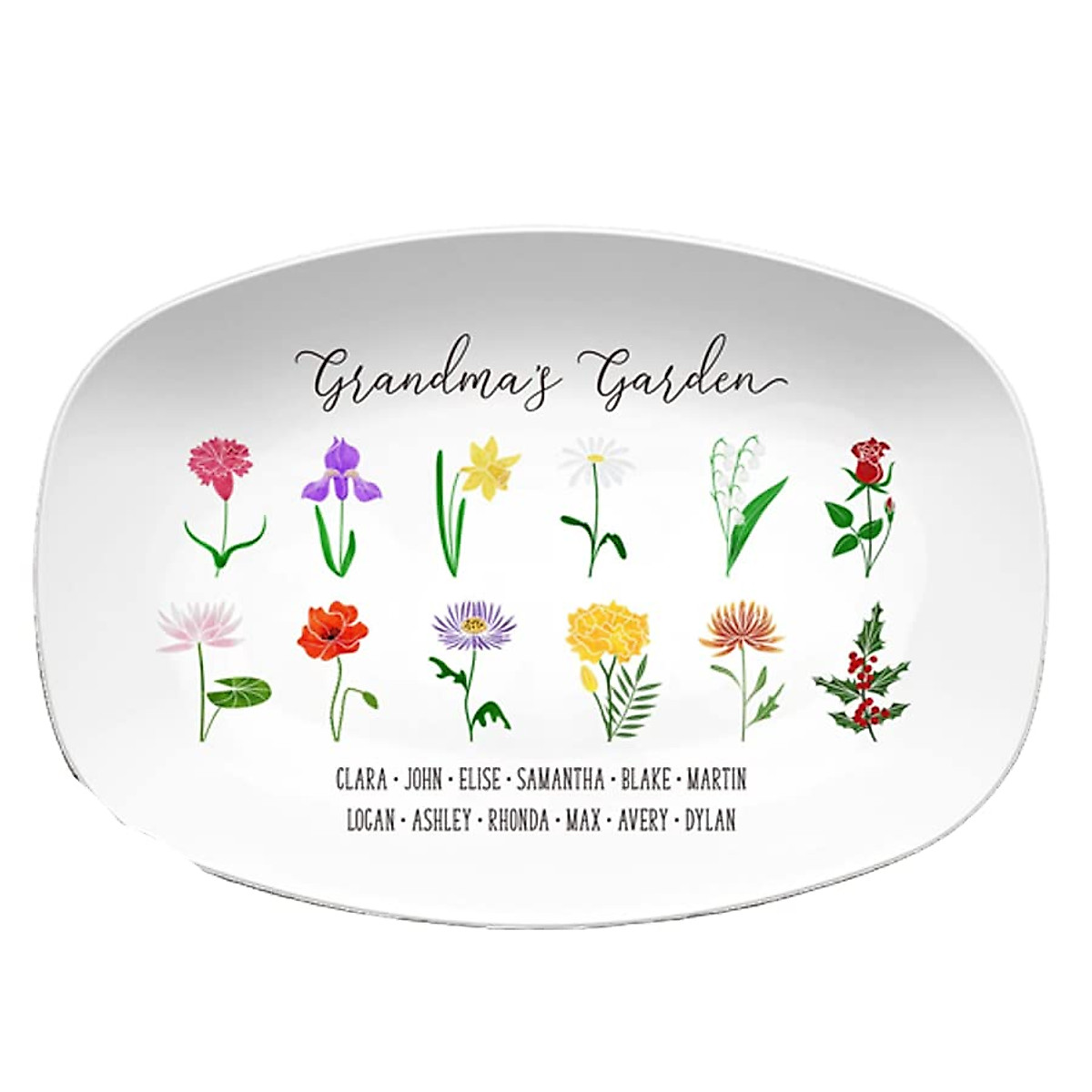 Camcam Personalized Birth Month Flower Family Platter Mother's Day Gift Idea Custom Gift Customized Grandma's Garden Plate 10inchx14inch