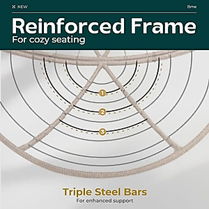 Bme 40" Ergonomic Wicker Papasan Chair with Soft Thick Density Fabric Cushion, High Capacity Steel Frame, 360 Degree Swivel for Living, Bedroom, Reading Room, Lounge, Onyx Stone - Brown Base