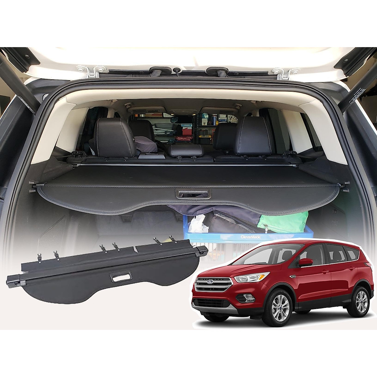 VESUL Retractable Rear Trunk Cargo Cover Compatible with Ford Escape 2013-2019 Security Shade Shield Tonneau Cover Anti-Peeping Luggage Privacy Screen with Extra Canvas Cover……