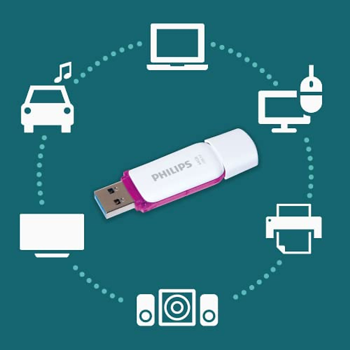 PHILIPS High Speed 64GB Flash Drive, Snow Edition USB 3.0 - White/Purple, 100MB/s