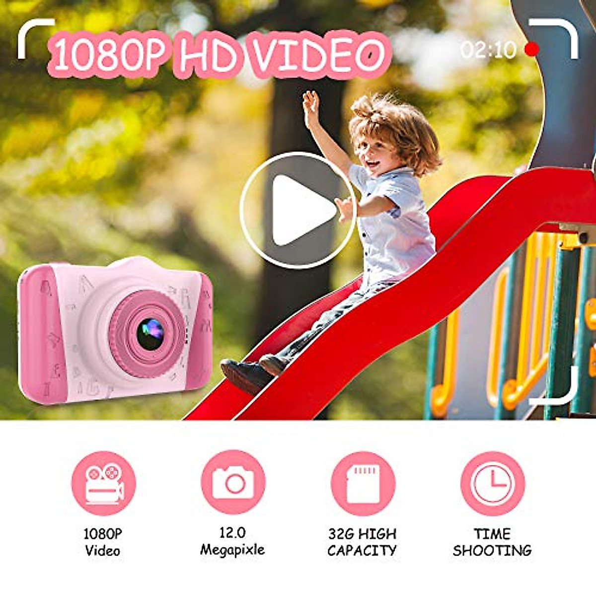 Coolwill Kids Camera for Girls and Boys, 12MP Kids Digital Camera with 3.5'' Large Screen & 8X Digital Zoom, Children's Birthday Gifts Camera for Kids Age 3 4 5 6 7 8 9 10 with 32G TF Card