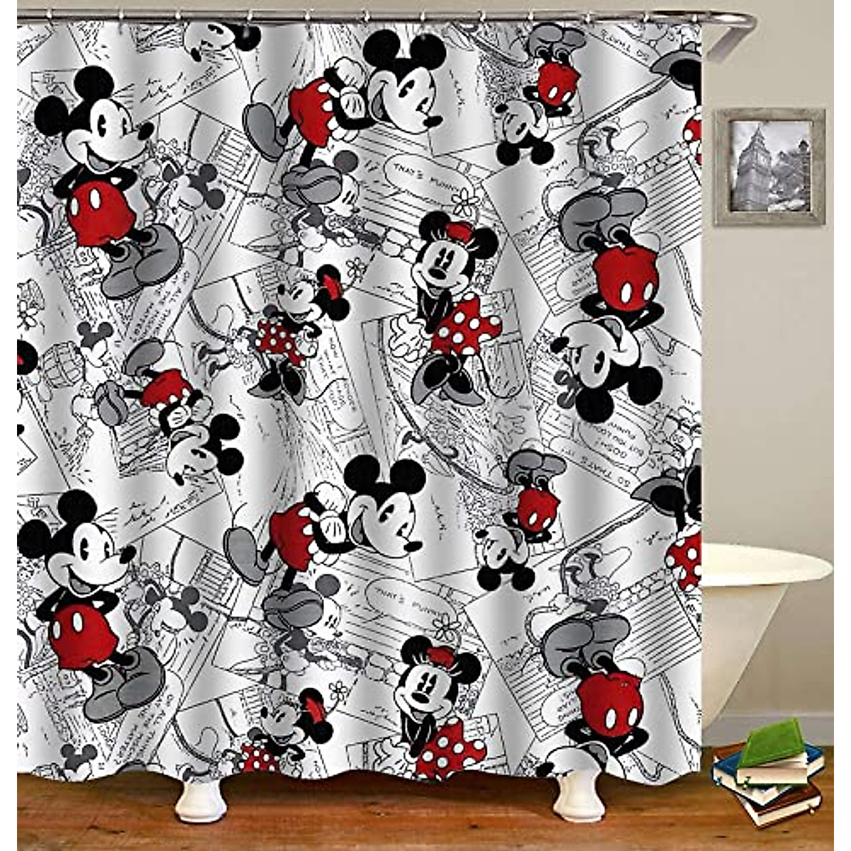 PLMZUOK 4Pcs Shower Curtain Set with Non-Slip Rugs, Toilet Lid Cover and Bath Mat, Waterproof Polyester Fabric Bathroom Curtain with 12 Hooks, 72 x 72inch1