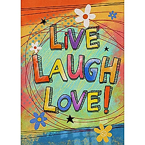 Selmad Live Laugh Love Inspirational Decorative Burlap Garden Flag, Colorful Positive Home Yard Small Outdoor Decor, Motivational Floral Spring Outside Decoration Double Sided 12 x 18