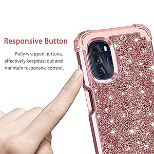 LONTECT Compatible with Moto G 5G 2022 Case Glitter Sparkly Bling Shockproof Heavy Duty Hybrid Sturdy High Impact Protective Cover Case for Motorola Moto G 5G 2022, Shiny Rose Gold
