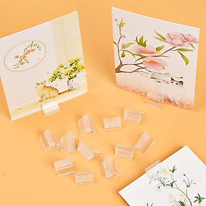 24 PCS Acrylic Name Card Stands Clear Name Card Stands, riangle Playing Card Holders, Small Card Clips, Display Stand,Game Piece Holders Board for Cards, Photos, Memos, Pictures Display﻿ (Transparent)