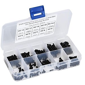 300PCS M2 x 3-20mm 12.9 Grade Black Hex Socket Screw Bolt and Nut Kit Alloy Steel Button Head Socket Bolts