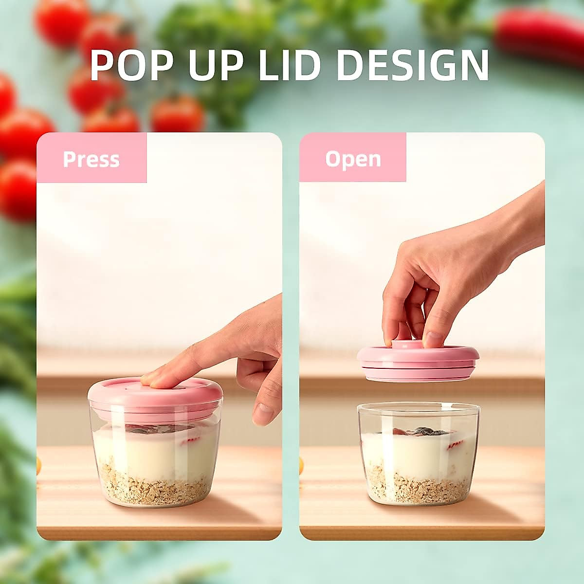 Ankou Meal Prep Containers Reusable Glass Overnight Oats Containers With Lids Pop Airtight Food Storage Containers Bowls for Breakfast Salad Leftovers Yogurt Icecream 14oz 400ml 4 Pack