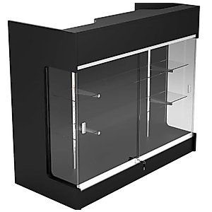 Wisdomfur Ledge top Counter with Showcase,4ft，Display Case Front, Tempered Glass, Locking Drawers & Shelves，Black