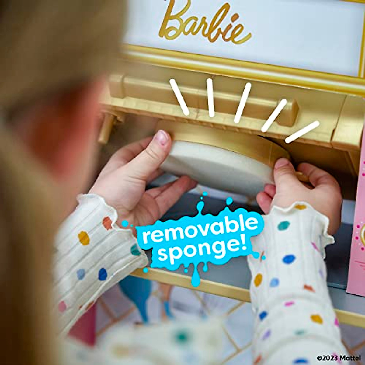 KidKraft Cook with Barbie™ Wooden Play Kitchen with Lights, Sounds, Water-Reveal Food and 30 Accessories