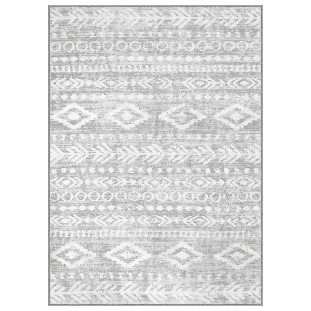 Lahome Boho Moroccan Area Rugs 5x7, Washable Grey Rugs for Bedroom Non-Slip, Low-Pile Soft Tribal Print Living Room Rug, Non-Shed Neutral Geometric Indoor Carpet for Office Playroom Dining Room