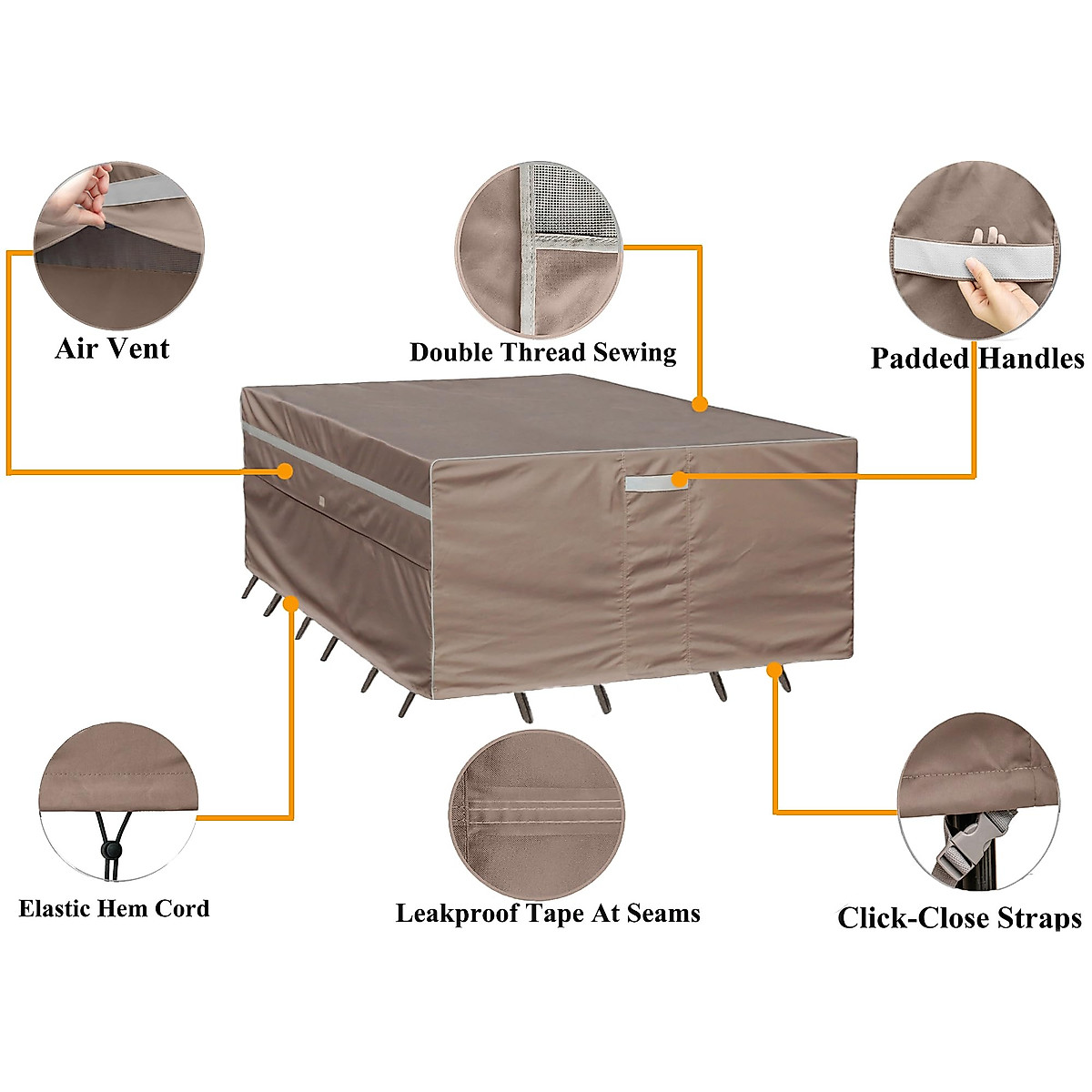 Garden Balsam Heavy Duty Waterproof Patio Furniture Covers,Fade Resistant Outdoor Table and Chair Covers Rectangular 128"Wx 82"D x 28"H Brown