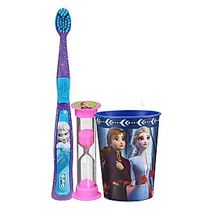L&E Products Frozen Bright Smile Oral Hygiene Bundle! Soft Manual Toothbrush, Brushing Timer & Mouthwash Rinse Cup! Plus Dental Gift Bag & Tooth Saver Necklace!