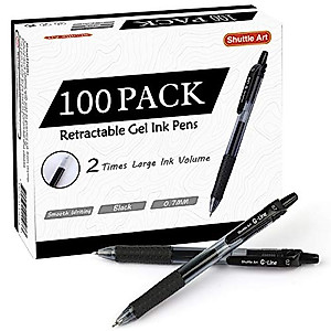 Black Gel Pens, 100 Pack Shuttle Art Retractable Medium Point Rollerball Gel Ink Pens Smooth Writing with Comfortable Grip for Office School Home Work
