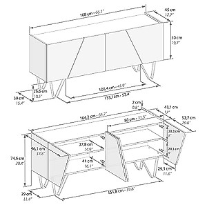 Mobili Fiver, Emma 4-Door Sideboard with White Legs, Concrete White, Made in Italy