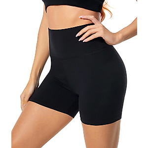 FULLSOFT High Waisted Biker Shorts for Women-5" Tummy Control Fitness Athletic Workout Running Yoga Gym Soft Shorts (Black,Small-Medium)