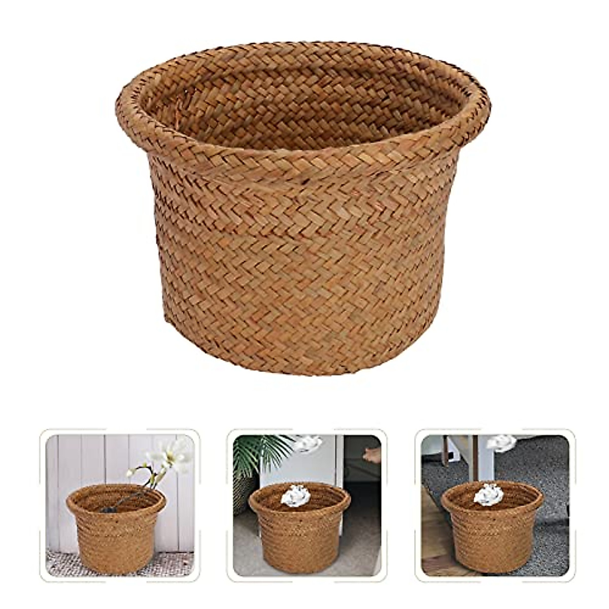 NUOBESTY Wicker Trash Can Rattan Garbage Bin Waste Basket Hyacinth Flower Pots Woven Storage Basket for Home Office