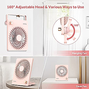 EasyAcc Portable Desk Fan Desktop Fan, 3350 Battery Operated Fan 6-Inch Foldable Travel Fan [ Ultra-Quiet Step-less Speed Control ] 160°Tilt Standing Hanging Fan for Travel Office Home Outdoor