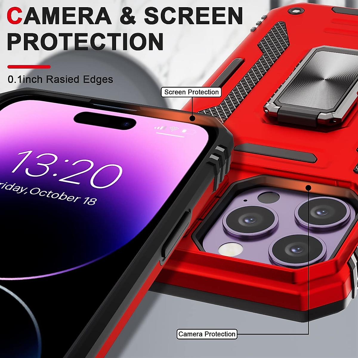 AUPAI for iPhone 14 Pro Max Case with Slide Camera Cover and Screen Protector, Heavy Duty Military Grade Protective Phone Case with Kickstand for Apple iPhone 14 Pro Max Red