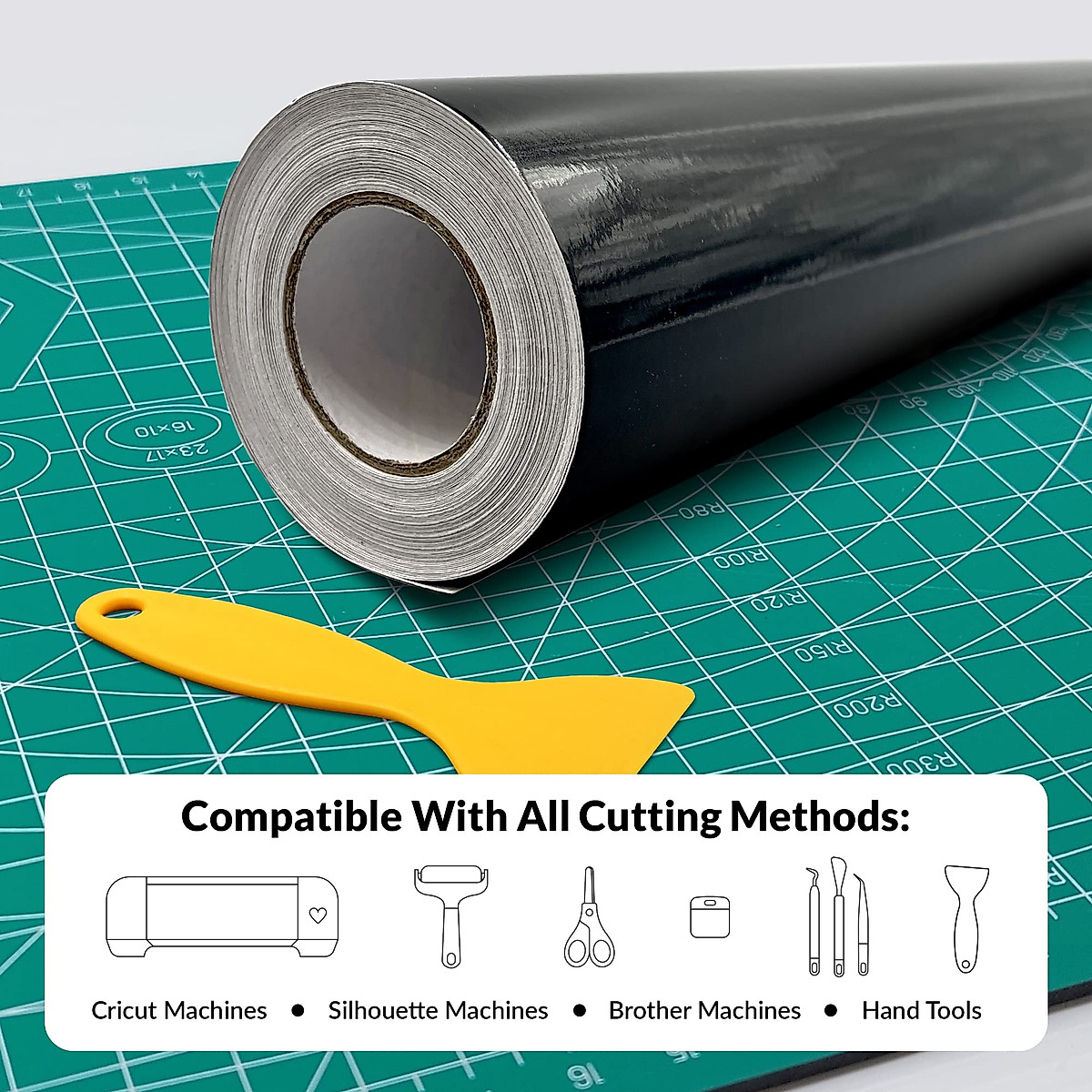 Reli. Black Permanent Vinyl | 12" x 35 FT Roll (Glossy) | Scraper Tool Included | Adhesive Vinyl Compatible w/Cricut & Silhouette Cutting Machines | Vinyl Roll for Signs, Tumblers, Mugs, Cars & More