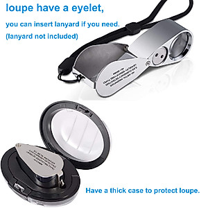 2 Pack 40X Illuminated Jewelers Loop, JLY Pocket Folding Full Metal Jewelers Loupe Magnifying Glass with Lights for LED Currency Detecting, Jewelry Identifying, Rock Collecting, Stamps Coins 1
