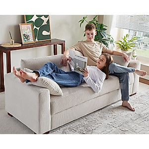 VanAcc Modern Sofa, Sofa Couch with Soft Corduroy Upholstered, 3 Seater Comfy Couch for Living Room Home Office-White Couch