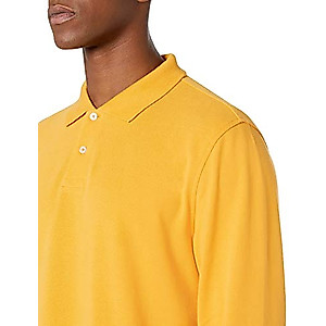 Amazon Essentials Mens Long Sleeve Polo Shirt with Collar, Regular-Fit Pique, Dark Yellow, Large