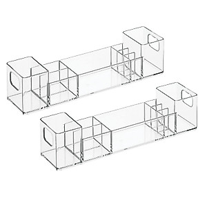 mDesign Plastic Bathroom Medicine Cabinet Organizer with Handles - Divided Vanity Storage Holder/Container for Cotton Swabs, Makeup, Bathroom Essentials/Toiletries, Lumiere Collection, 2 Pack - Clear