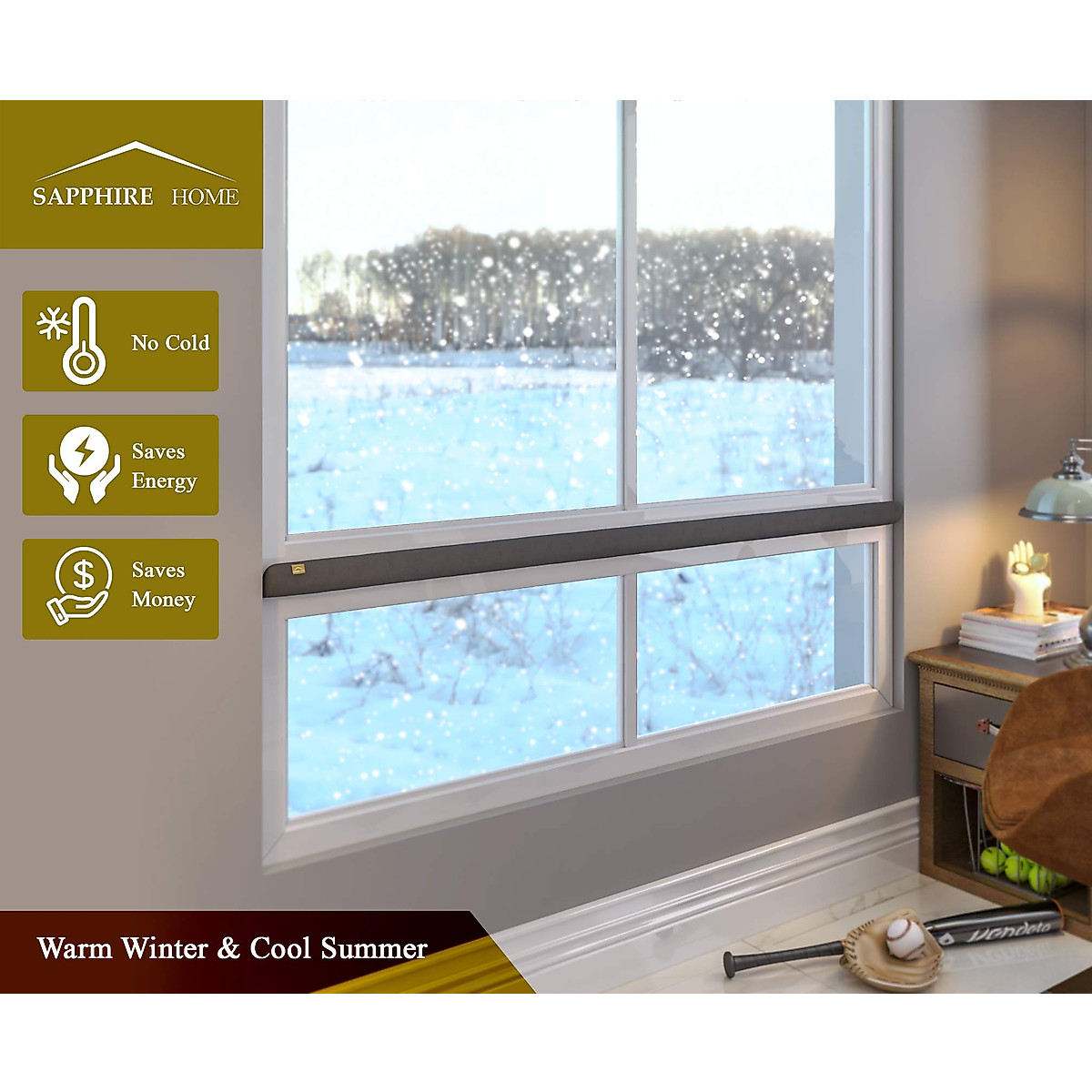 Sapphire Home Under Door Draft Stopper, 30 to 36 Inch Adjustable Waterproof Double Draft Blocker (Brown)