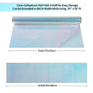 Giiffu Iridescent Film Cellophane Wrap Roll 34 In Wide X 50 Ft Long Gift Wrapping Paper Roll for Basket, Gifts, Flower, Candy, Treats, Birthday Holiday Party DIY Arts Crafts Decoration