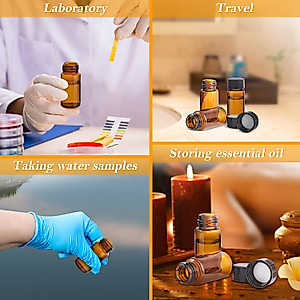 PRECIPETTE 5ml Sample Vials, Pack of 100 Amber Glass Sample Bottles with Screw Cap, Funnel, Dropper, Lab Sample Vials for Laboratory, Taking Water Samples, Seeds, Essential Oil