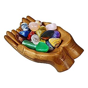 Montex Crystal Display Crarved Hand Shaped Crystal Holder, Crystal Shelf Wooden Key Bowl