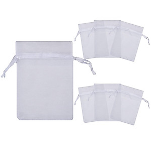 100Pcs White Organza Bags 4x6 inches w/Drawstring | Accurate Sizing, Reinforced Stitching & Crease Free Sheer Organza Pouches | OB46 01