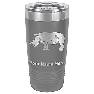LaserGram 20oz Vacuum Insulated Tumbler Mug, Rhinoceros, Personalized Engraving Included (Gray)