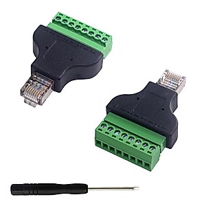 Poyiccot RJ45 Screw Terminal Adapter/Network RJ45 Ethernet Adapter, RJ45 Breakout Board / 8p8c Male to 8 Pin AV Terminal Screw Adapter Converter Block Plug for CCTV, Cat5, Cat6 (2pack)