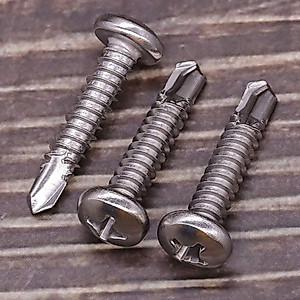 #6 x 1/2" Pan Head Self Drilling Screws, Phillips Drive, 410 Stainless Steel Sheet Metal Screws,Self Tapping, Dovetail, Pack of 100