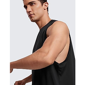 CRZ YOGA Mens Lightweight Muscle Workout Tank Tops Quick Dry Large Armhole Sleeveless Running Athletic Shirts Top Black Large